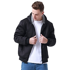 Hoodies for Men Full Zip Up Fleece Warm Jackets Thick Coats Heavyweight Sweatershirts Kangaroo Pockets All Black XL