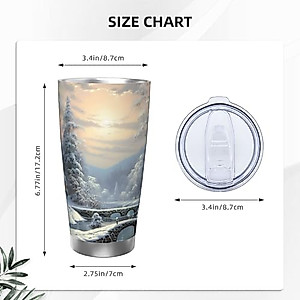 GFLFMXZW Winter Snow Scene Print Tumbler 20oz Stainless Steel Tumbler with Lid and Straw Insulated Tumblers Double Wall Vacuum Water Bottle Travel Coffee Mug Gifts for Women Men