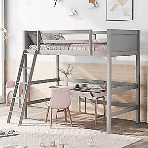 ODC Twin Loft Bed with Angle Ladder, Solid Wood Loft Bed with Safety Guardrail for Teenagers and Adults, High Loft Bed with Wooden Slats Support, No Box Spring Needed
