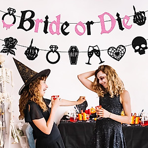 Bride or Die Banner Halloween Bachelorette Party Decorations Rip Single Life Banner Bachelorette Backdrop Death Theme Bridal Shower Wedding Engagement Party Supplies