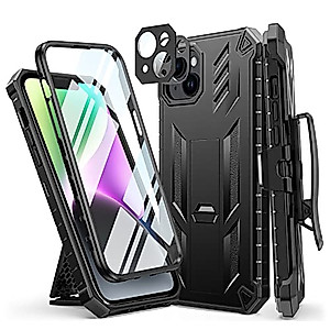 FNTCASE for iPhone 14Plus Phone Case: Rugged Protective Belt Clip Holster Heavy Duty with Built in Kickstand - 360 Protection Shockproof Cover for Apple iPhone 14 Plus Cases, 6.7inch (Matte Black)