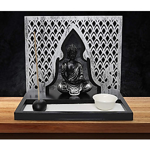 Basic Fundamentals Zen Garden Candle Holder Home Decor - Buddha Incense Stick Holder Office Desk Accessories - Zen Garden Sand Office Decor - Buddha Table Top - 8.75" x6.5”x 8.75”