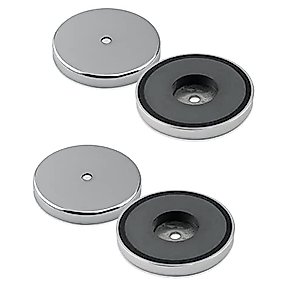 Walker Partners Round Base Cup Magnet with Hole for mounting, 50 lbs Pulling Power 2.4 inch Diameter 4-Pack, Chrome