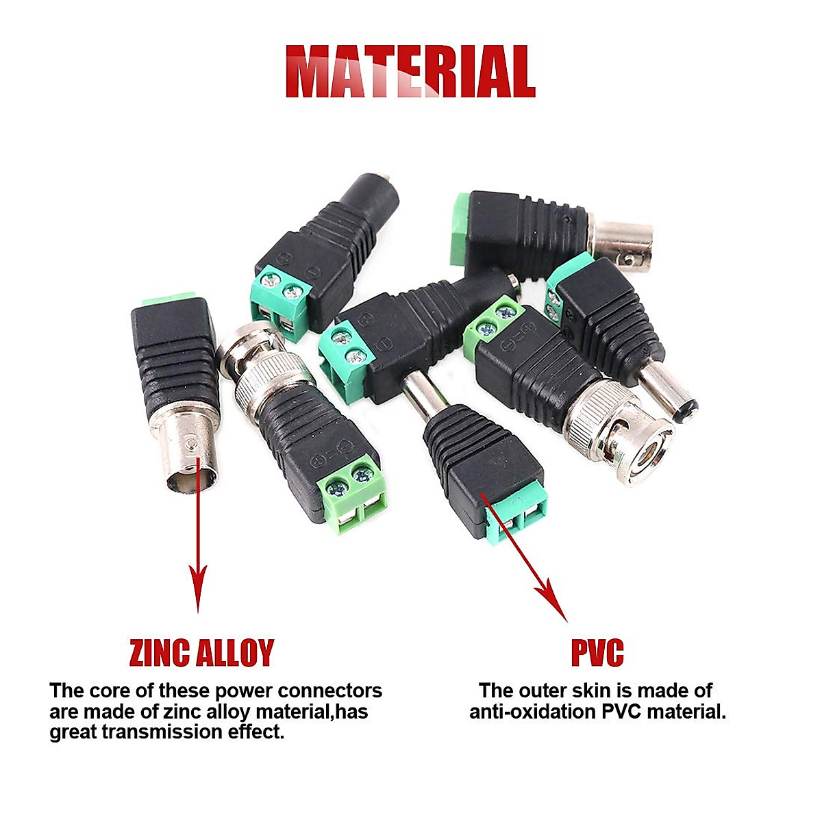 Hilitchi 40 Pcs (10 Pairs x Male + 10 Pairs x Female) 5.5mm x 2.1mm Female Male DC Power Connector, BNC Male Balun Connector for Led Strip CCTV Security Camera Cable Wire Ends Plug Barrel Adapter