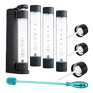 Twenty39 qarbo sparkling water maker Party Plus Bundle with 4 bottles, 3 aircharge caps and cleaning brush (Black)