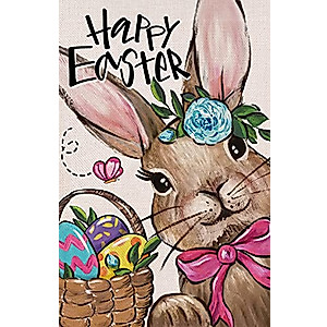 Covido Home Decorative Happy Easter Rabbit Bunny Garden Flag, Colorful Easter Eggs Yard Outside Decorations, Outdoor Small Decor Double Sided 12x18