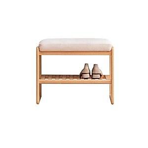 Vadisun Wood Shoe Bench - Mid-Century Modern Storage Bench for Entryway and Living Spaces (Original Wood Colour, 23.62 inch)