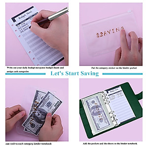 Antner A6 Budget Binder with Cash Envelopes, 8PCS Binder Pockets, 12PCS Expense Budget Sheets, A6 6-Ring Money Saving Binder Planner Organizer with Letter Stickers for Cash Budgeting, Dark Green