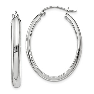 Real 14kt White Gold Polished 3.75mm Oval Tube Hoop Earrings