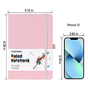 FLEEKOOL Lined Journal Notebook Hardcover with 216 Pages - A5 College Ruled Notebook with 100gsm Thick Paper,Pen Loop,Inner Pocket,5.75'' X 8.38'' - Pink