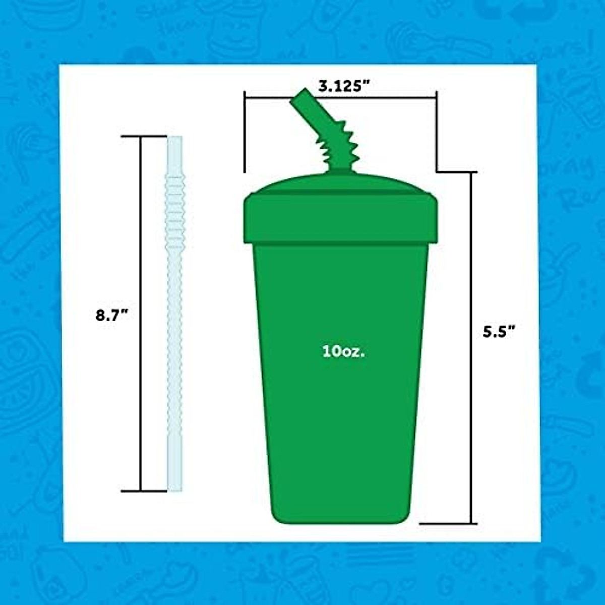 Re-Play Made in USA 10 Oz. Straw Cups for Toddlers, Pack of 3 - Reusable Kids Cups with Straws and Lids, Dishwasher/Microwave Safe - Toddler Cups with Straws 3.13" x 5.5", True Blue