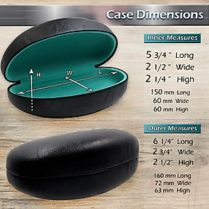 MyEyeglassCase Hard Sunglasses Case - Large Glasses case in Smooth Rich Black - Eyeglass Case Hard shell fits Large to Extra Large curved Sunglasses with microfiber Pouch & Cloth (AS413 Black2)