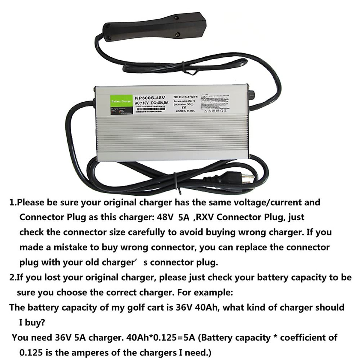 aunstarwei 48V 5A RXV Golf Cart Battery Charger for Ez-Go EZgo TXT with RXV Plug 3 Prong