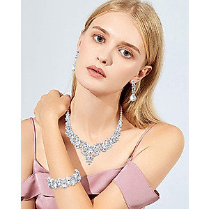 Udalyn Crystal Bridal Jewelry Sets for Women Necklace Earrings Bracelet Set for Wedding Rhinestone Bridesmaid Gifts fit with Wedding Dress