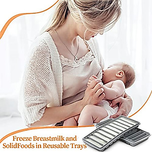2 Pieces Breastmilk Storage Container Baby Food Milk Silicone Freezer Trays with Lid Breastmilk Freezer Tray Organizer Ice Trays Silicone Breastmilk Storage Bag Tray 10-1 oz Bars (Gray)