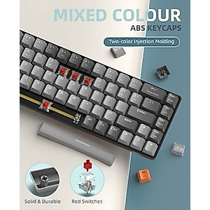 ZIYOU LANG RK68 60% Wireless Mechanical Keyboard,Bluetooth 5.0/2.4Ghz Dual Mode Receiver,Hot-Swappable Mini 68-Key,Retro Color Keycaps,Linear Red Switch,Ultra Power Saving for PC PS4 Xbox iPhone ipad