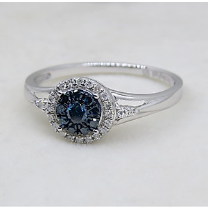 Dazzlingrock Collection 0.30 Carat (ctw) Round Blue & White Diamond Halo Style Cluster Engagement Ring for Women in 925 Sterling Silver Size 6