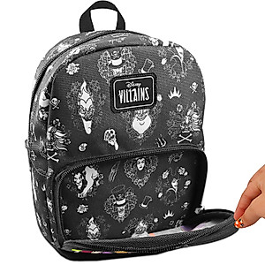 Disney Villains Mini Backpack Set - 10” Canvas Disney Villains Backpack with Front Pocket Plus Bottle | Disney Villains Backpack Bundle
