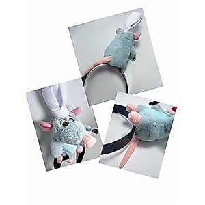 Fantasyer 2PCS Ratatouille Plush Headband Women Cute Funny, Ratatouille Hairband Clip Grabs Hair Costume Headwear Headband for Washing Face, Ratatouille+ratatouille