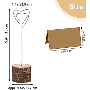 20 Pcs Wood Place Card Holders and 30 Pcs Kraft Place Cards, Rustic Wooden Table Number Holder Stand Photo Picture Note Clip Holders for Wedding Party Name Sign - Heart Shape