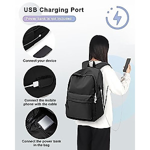 VECAVE Lightweight Backpack for Women Men, Travel Casual Daypack Laptop Rucksack, Waterproof College High Secondary Bookbag Daily Bag, Black