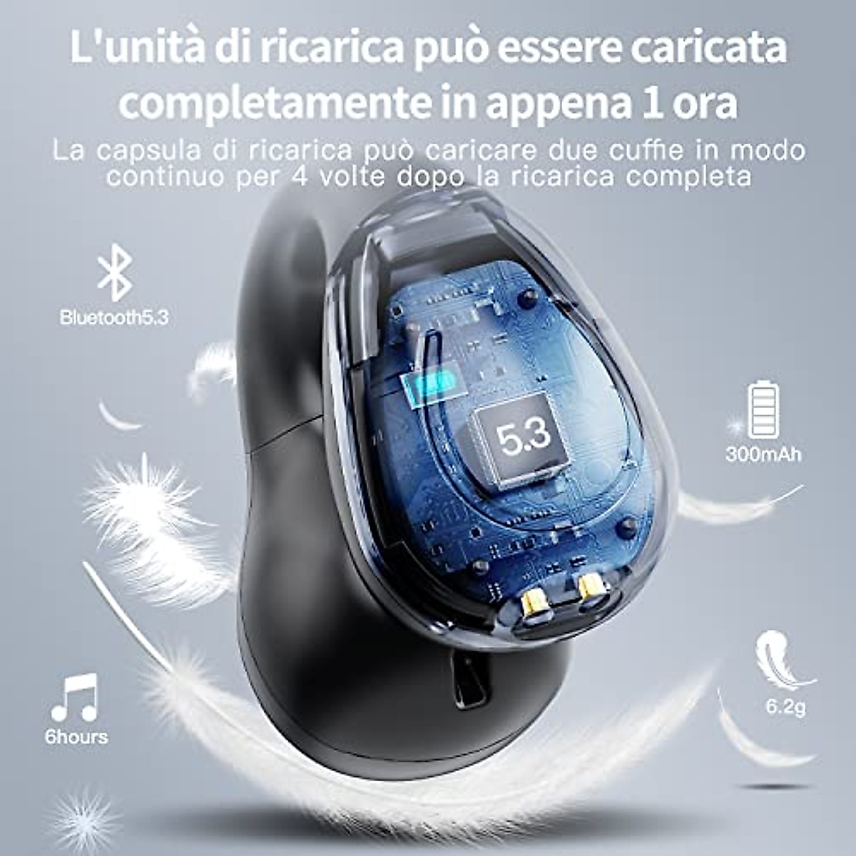 Open Ear Bone Conduction Headphones True Air Conduction Bluetooth 5.3 Wireless Bluetooth with Digital Display Charging,IPX7 Waterproof Earphones Sport, Clip-on Earphones, for Running, Walking, Workout