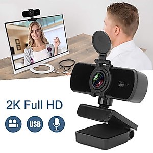 Mini USB Webcam, 2K Full HD Mini Webcam with Microphone, Support 4 Million HD Pixels and 360 Degree Rotation, for Video Conference Live Net Class, for PC Computer Laptop (pc-05)