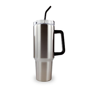 Hogg 40oz Clear Traveler - Blank Sublimation Tumblers Silver, 40 oz Blank Sublimation Tumbler With Handle & Removable Lid, Bulk Travelers With Straws