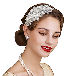 SWEETV Rhinestone Flapper Headband-Elastic 1920s Headpiece, Great Gatsby Hair Accessories for Women