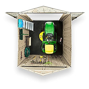 Rubbermaid Resin Weather Resistant Outdoor Storage Shed, 7 x 7 ft. , Faint Maple/Onyx/Sandstone, for Garden/Backyard/Home/Pool