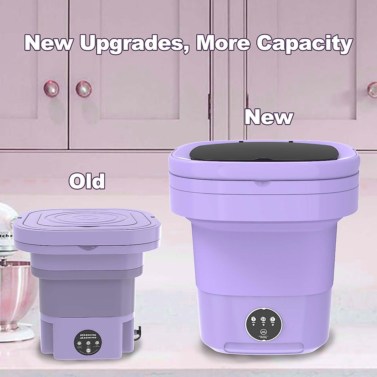 Portable Washing Machine, 11L Foldable Small Washer with Dryer for Baby Clothes, Collapsible Mini Washing Machine with Laundry for Underwears, Baby Clothes, Socks, Pet Garments, Small Items, Purple