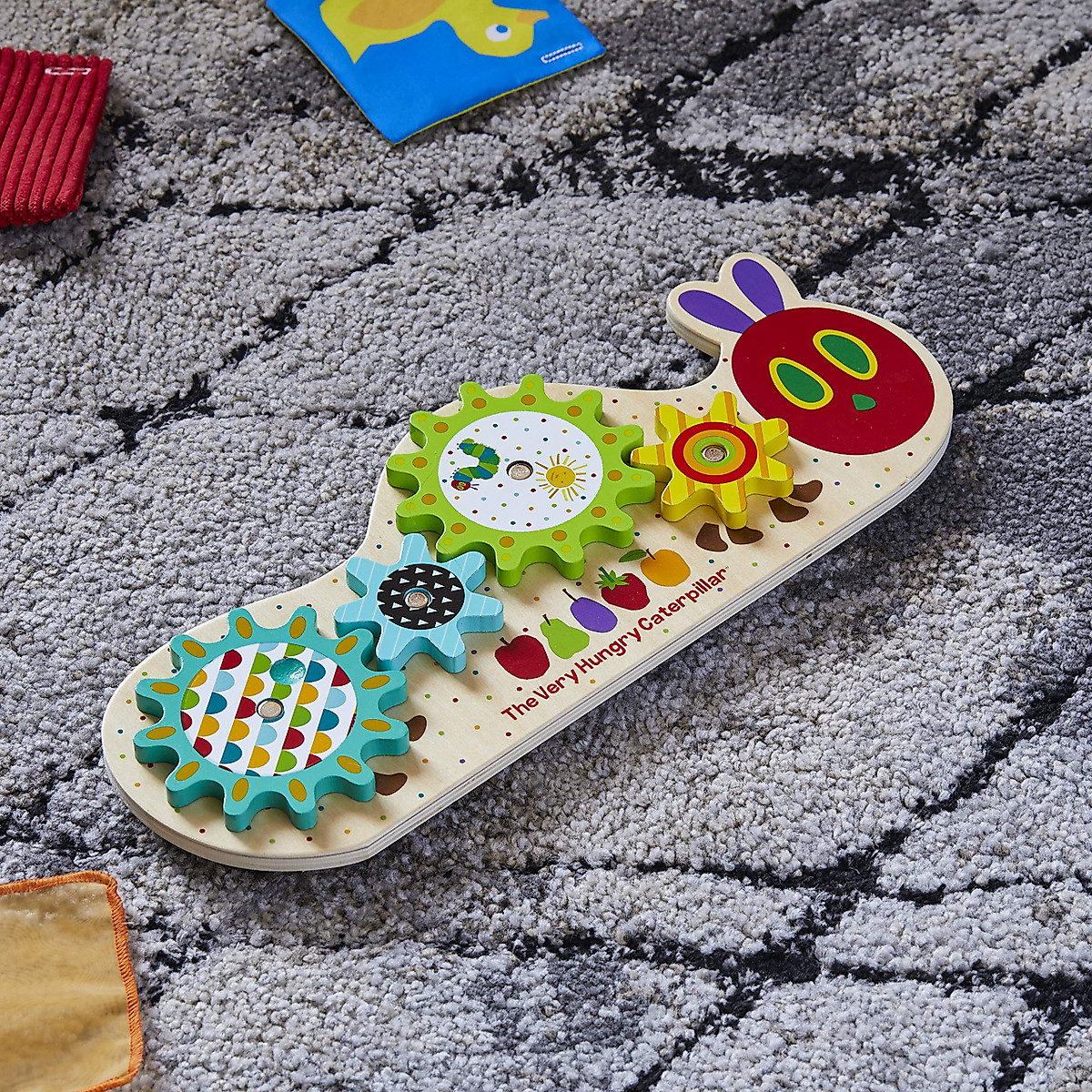 KIDS PREFERRED World of Eric Carle The Very Hungry Caterpillar Montessori Spinning Wooden Gears Toy with Colorful Non-Removable Gears