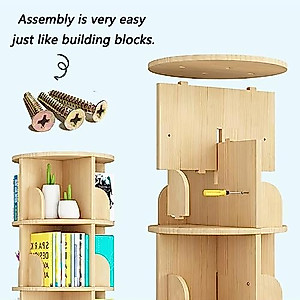 Gdrasuya10 Rotating Book Shelf with Legs, 5 Tier Standing Bookshelf Bookcase Pine Wood Stackable Bookcase Book Storage Organizer Bookshelf for Living Room & Study Room