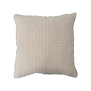 Creative Co-Op Quilted Cotton Chenille Kantha Stitch Pillow, 20" L x 20" W x 2" H, Cream