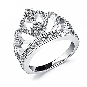 Guoshang Princess Crown Women Zircon Ring Rhinestone Fashion Jewelry Anniversary Engagement Party,8