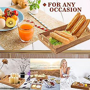 Rectangular Rattan Serving Tray with Handles, Handwoven Wicker Decorative Display Serving Platters for Coffee, Breakfast, Drinks, Snack Multi-Purpose Dining Table Desktop Organiser Tray(S)