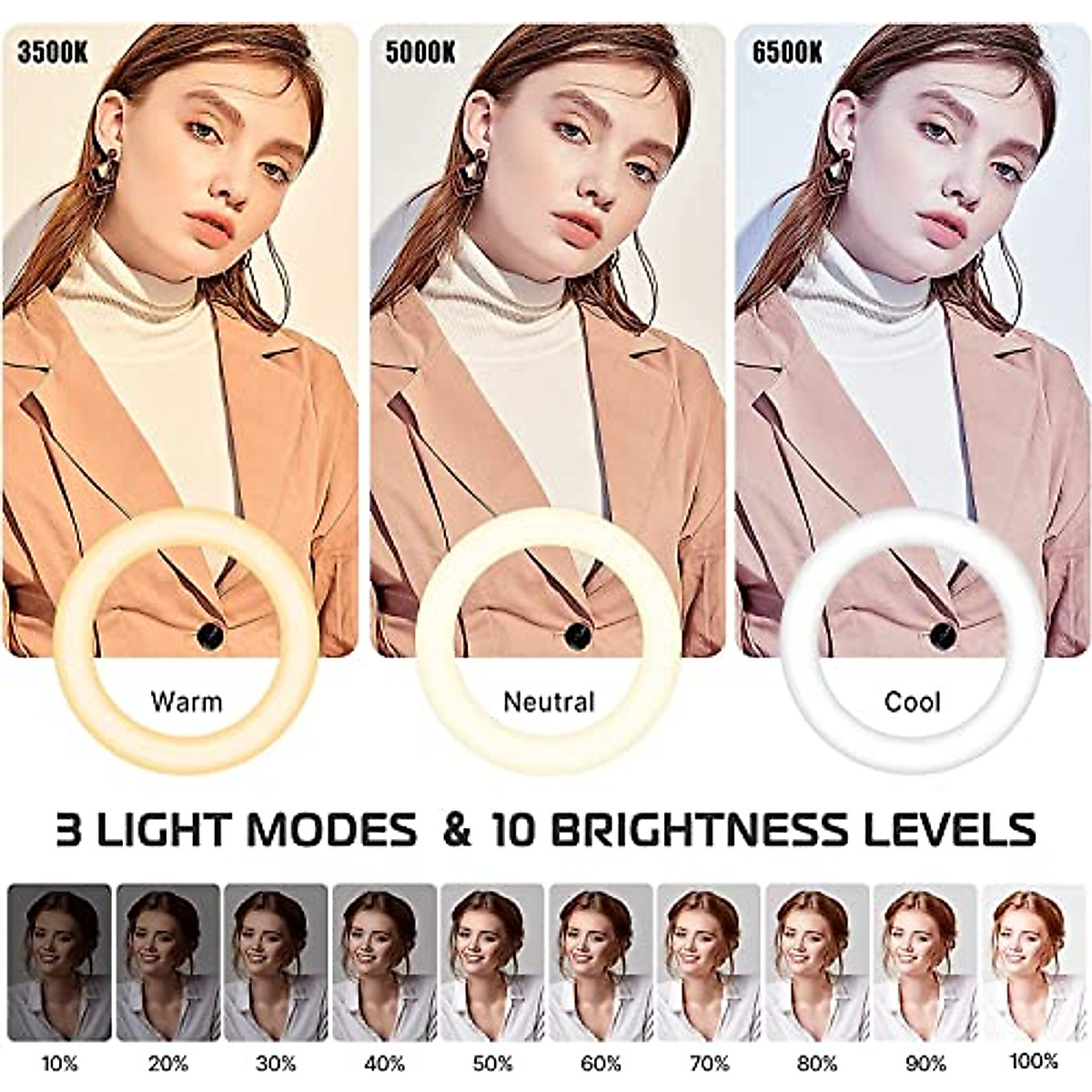 [Upgraded Base] ULANZI Overhead Phone Mount with 10" Selfie Ring Light, Tabletop Light Stand with 360° Shooting Arm, 3500k-6500K Dimmable Ring Light for Video Recording, Live Stream, Portrait & Makeup