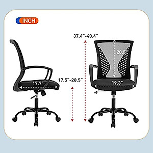 Office Chair Ergonomic Desk Chair Mesh Computer Chair with Lumbar Support Armrest Mid Back Rolling Swivel Adjustable Task Chair for Women Adults, Black