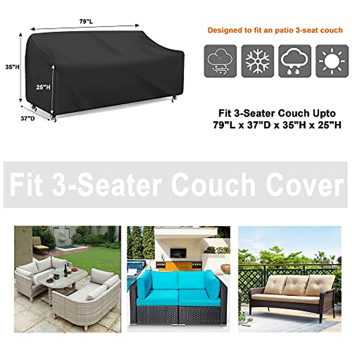 Patio Furniture Loveseat Sofa Cover - 420D Oxford Fabric 100% Waterproof Outdoor Sofa Cover, Durable Patio Furniture Cover Fits for All Weather& Black(79L37W35H25H)