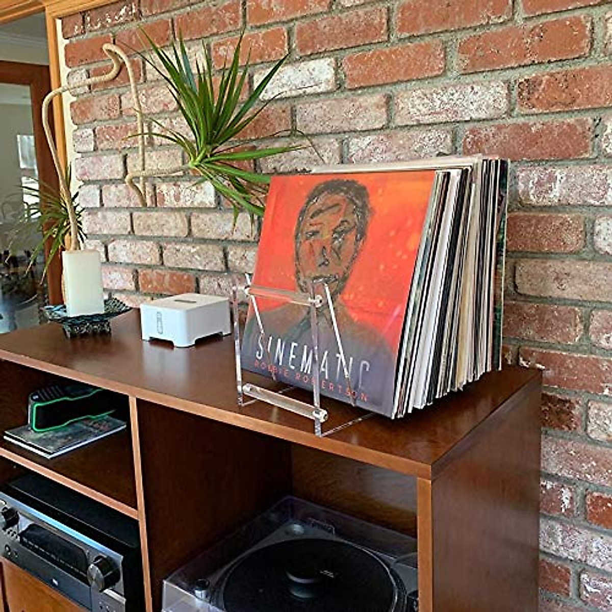 NIUBEE Clear Vinyl Record Stand Holder for Desktop Album Storage, Acrylic Vinyl Record Shlef Display 50 LPs