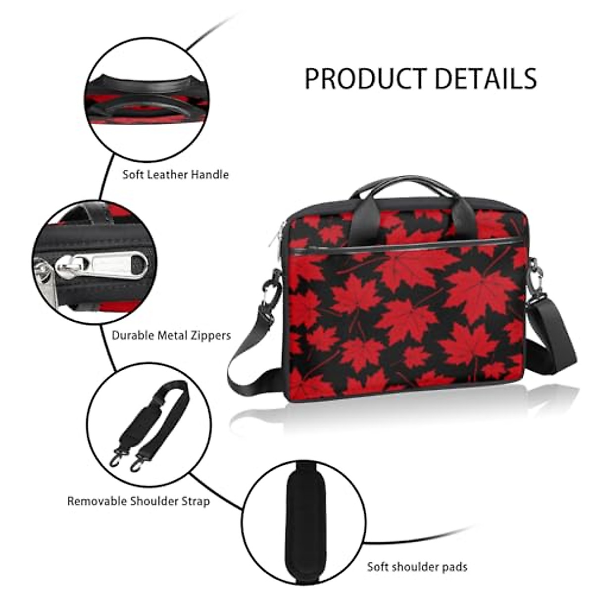Fall Red Maple Laptop Computer Bag Waterproof Shoulder Messenger Bag 13-15 inch Durable Laptop Tote Bag with Shoulder Strap Handle Lightweight Crossbody Briefcase
