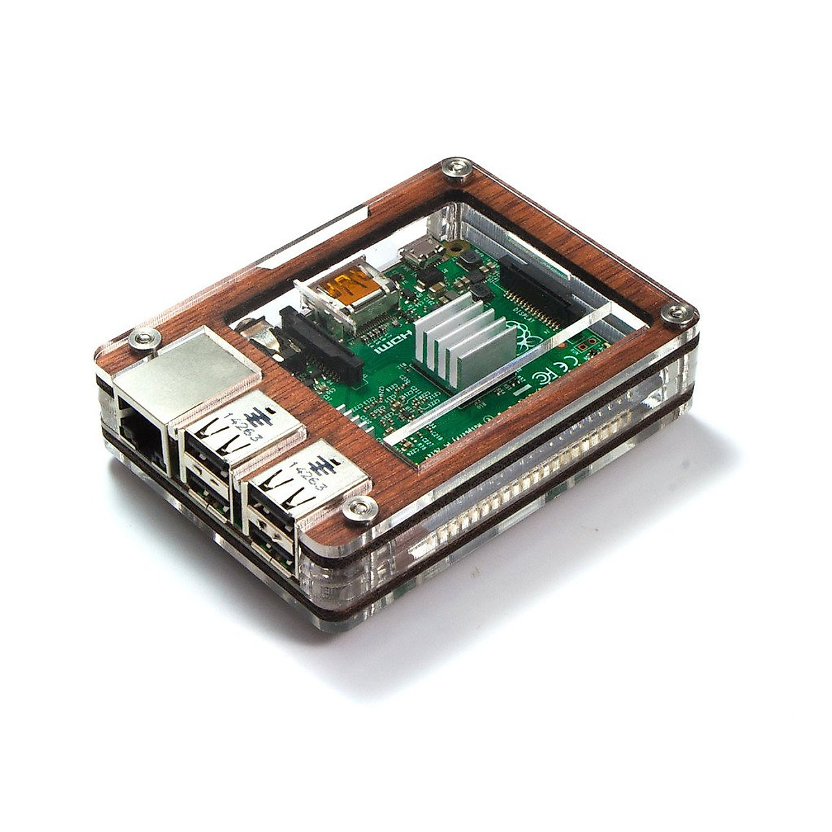C4Labs Zebra Case for Raspberry Pi 3B+, 3, 2, 2B and B+ Heat Sinks and Power Cord Included-Wood