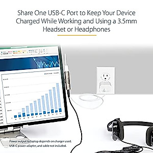 StarTech.com USB C Audio & Charge Adapter - USB-C Audio Adapter w/ 3.5mm TRRS Headphone/Headset Jack and 60W USB Type-C Power Delivery Pass-through Charger - For USB-C Phone/Tablet/Laptop (CDP235APDM)