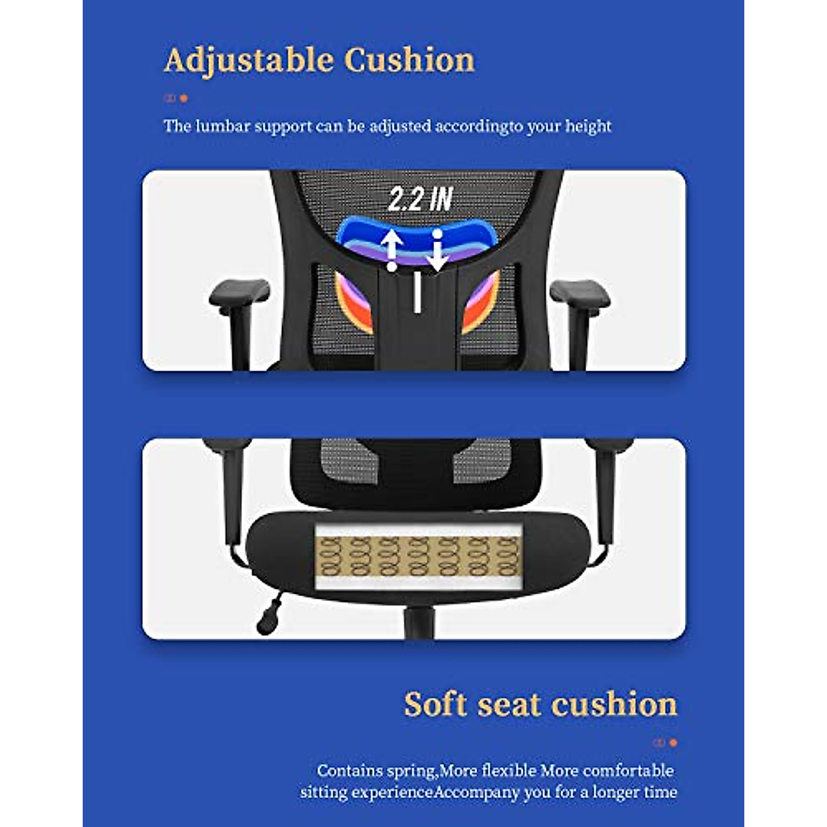 Big and Tall Office Chair Ergonomic Chair 400lbs Wide Seat Executive Desk Chair with Lumbar Support Adjustable Armrest Headrest High Back Mesh Computer Chair Rolling Swivel Task Chair(Black)