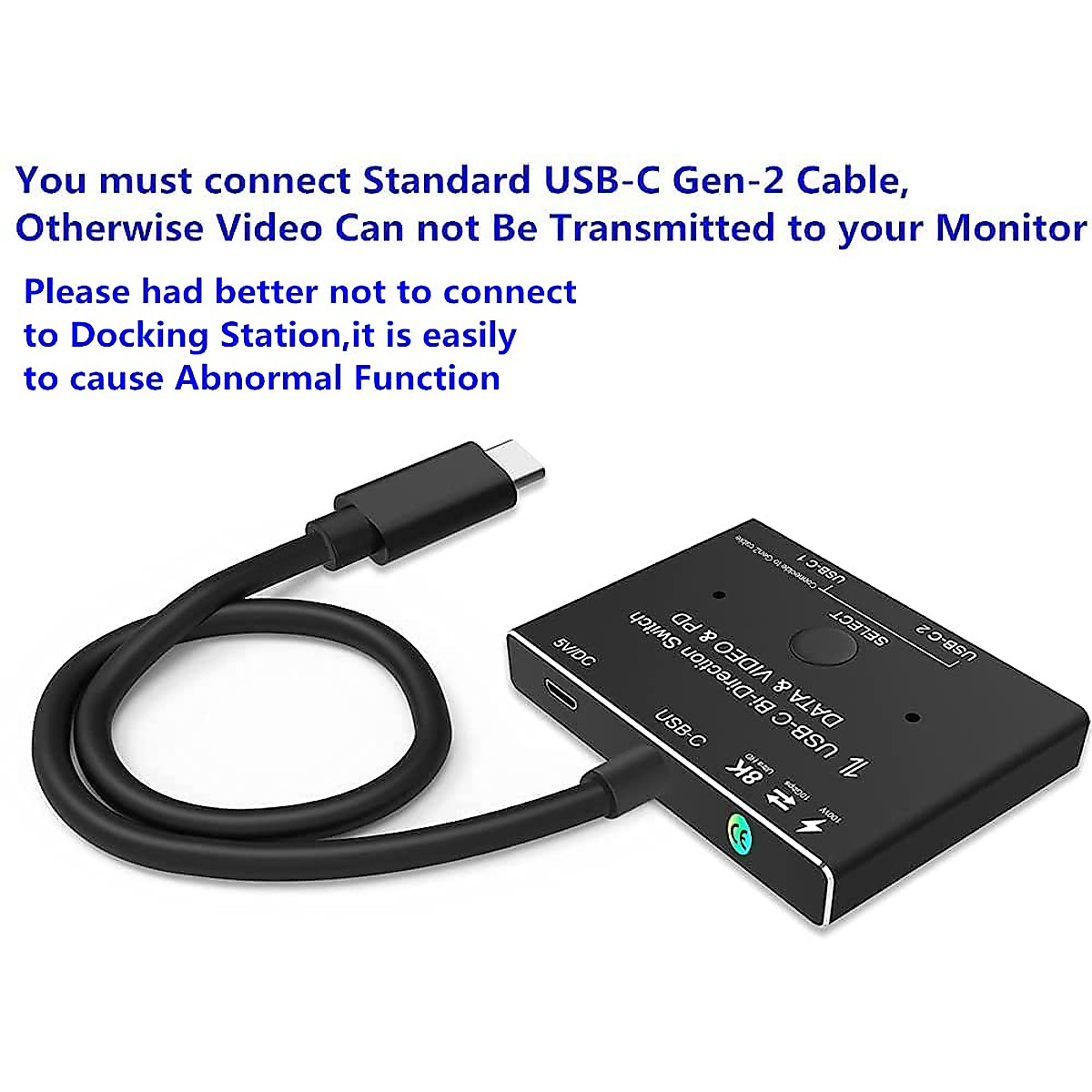 CABLEDECONN USB-C Type-C 8K Updated Switch USB 3.1 C Gen 2 Cable for Video Bi-Direction 8K@30Hz 4K@120Hz Power Delivery 100w 10Gbps Data Transfer Splitter Converter ¡­