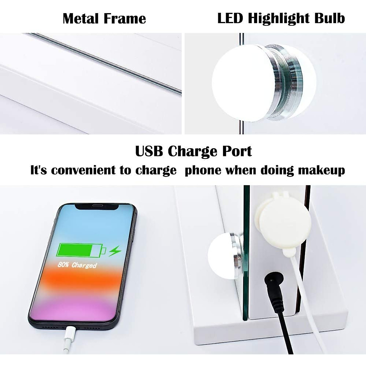 Kucitup Lighted Vanity Mirror with 10X Magnification, 15 Dimmable LED Bulbs, Touch Controls - Wall or Tabletop