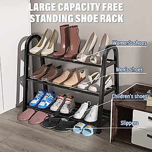 Wuliwuli 3-Tier Shoe Rack Stackable Metal Storage Organizer Multifunctional Free Standing Shoe Shelf for Entryway, Bathroom, Balcony, Kitchen, fits Boots, High Heels, Slippers, Black