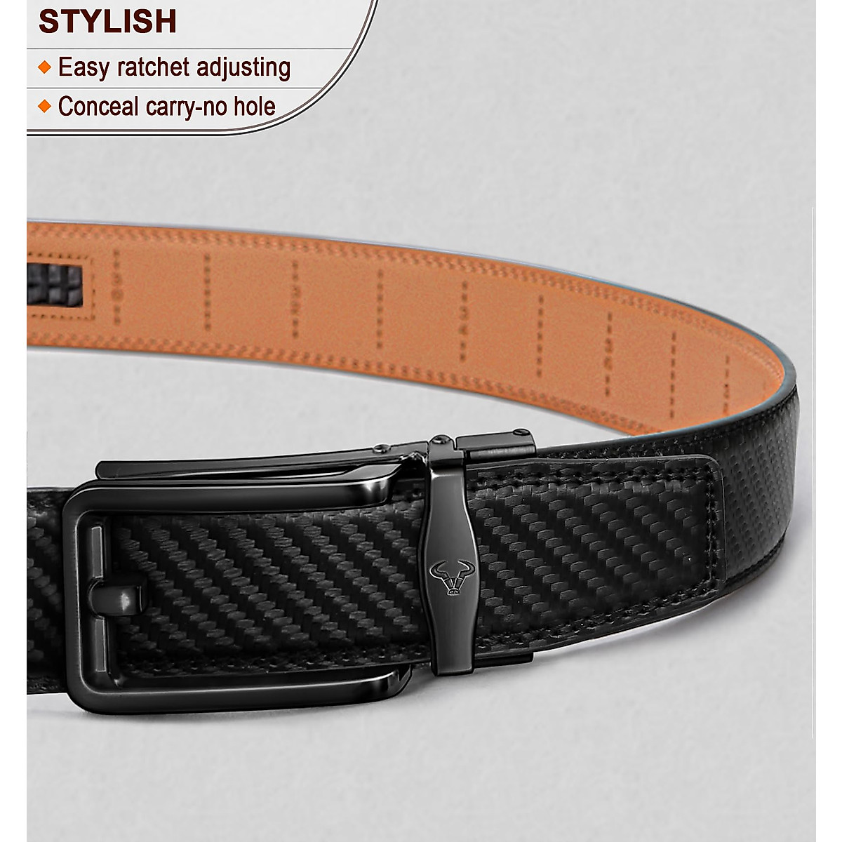 BULLIANT Men Belt, Ratchet Click Sliding Leather Belt for Gift Men 1 3/8,Cut for Fit(Black,32"-38" Waist Adjustable)