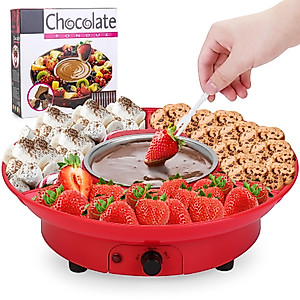 Beyoung Electric Fondue Pot,Chocolate Fondue Maker With Temperature Control and Detachable Serving Trays Great for Dipping Snacks,Bread in Chocolate,Meaningful Birthday Wedding Day Gift,Red