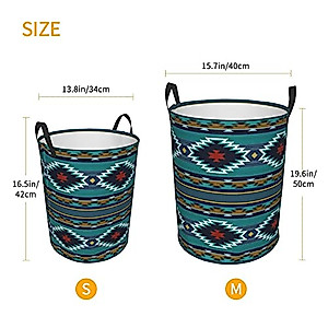 Blue Aztec Print Laundry Baskets, Canvas Fabric Laundry Hamper,Collapsible Clothes Hamper With Handles For Home,Office,Bedroom Medium